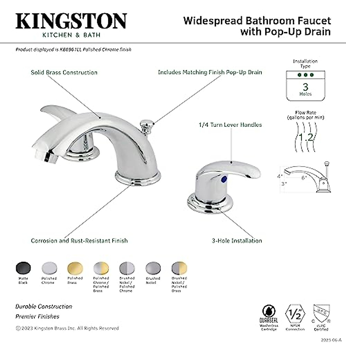 Kingston Brass KB6968LL Legacy 8-Inch to 16-Inch Widespread Lavatory Faucet with Pop Up, Brushed Nickel