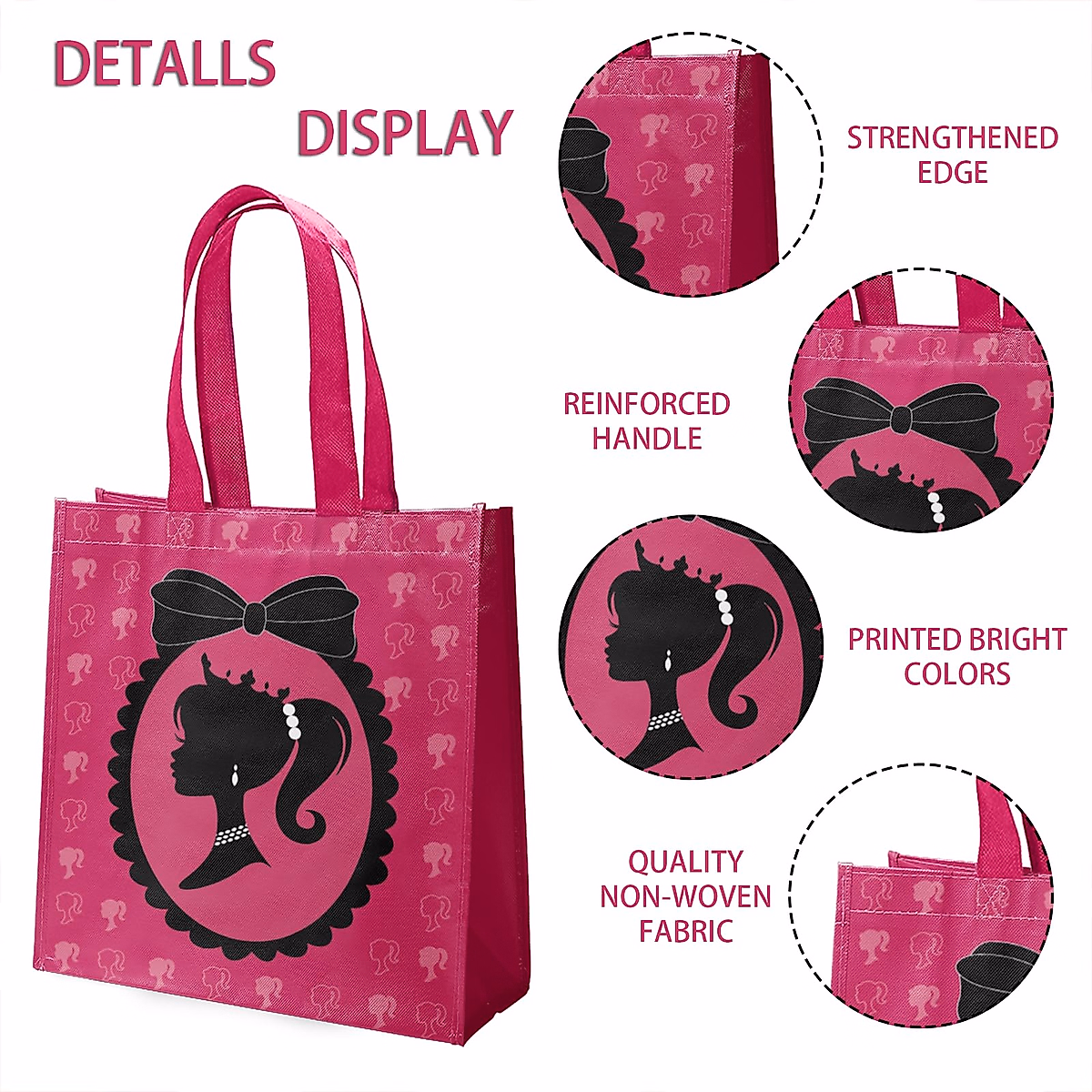 HYOUNINGF Pink Girls Party Supplies, 15PCS Large Doll Party Favor Gift Bags, Reusable Pink Party Goodie Candy Bags with Handle for Girls Birthday