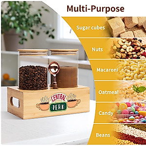 Friends Glass Coffee Container for Ground Coffee, Friends TV Show Merchandise Coffee Canister Set with Shelf, 2PCS 49 Oz Coffee Bean Storage Jar with Scoop, Friends TV Show Decor Gifts for Coffee Bar