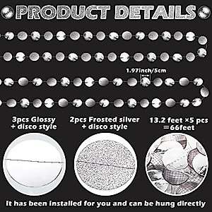5 Pcs Glitter Disco Party Garland Silver Circle Dots Garland Hanging Streamer Backdrop Holographic Disco Ball Garland 70s 80s 90s Birthday Party Decorations Bachelorette Prom Banner for Bridal Shower