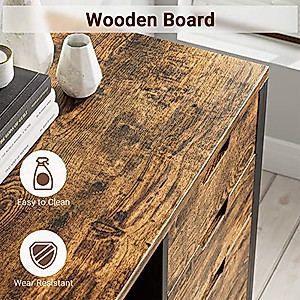 YaFiti Wood File Cabinet for Home Office, 3 Drawer Lateral Filing Cabinets for Printer Stand with Storage and Socket USB Charging Port fits A4 or Letter Size, Rustic Brown