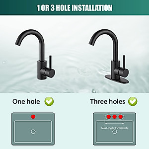 Heyalan RV Bathroom Sink Faucet,Bar Faucets Single Hole,RV Kitchen Restroom Campers Tap with Deck Plate & Drain Stainless Steel 360 Degree Rotation Spout,Matte Black,Circular Handle