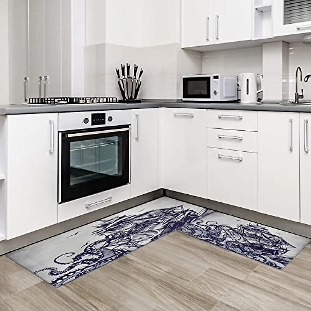 Kitchen Mats for Floor, Nautical Theme Octopus Sea Monster Kitchen Rugs, Kitchen Organization Anti-Fatigue Kitchen Mat, Kitchen Decor Runner Rug Room Decor Standing Desk Mats