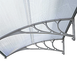 MCombo 38 inch x 116 inch Window Awning Outdoor Polycarbonate Door Shade Patio Cover Canopy, 6055-4012 (Pure White Bracket +Clear Hollow Sheet)