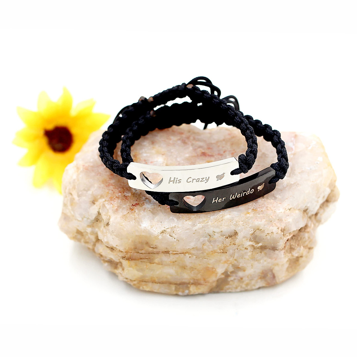 Uloveido Gift for Lover His Crazy Her Weirdo Stainless Steel Couple Bracelets for Women Men Jewelry Matching Set