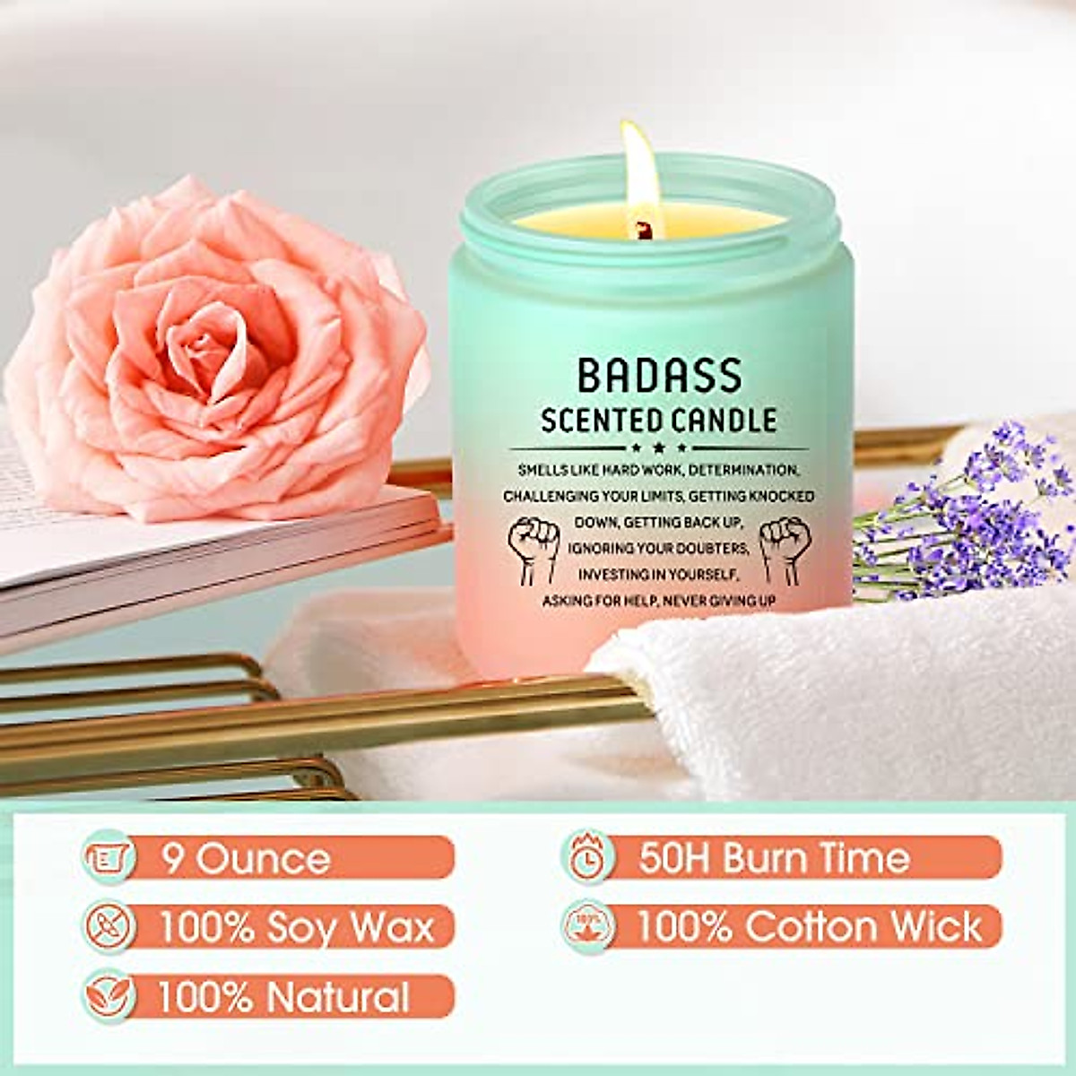 SOGLIM Scented Candles - Inspirational Gifts, Boss Lady Gifts for Women - Congratulation Gifts for Badass Women Men - Encouragement Gifts - Badass Women Gifts, New Job, Promotion, Proud of You Gifts