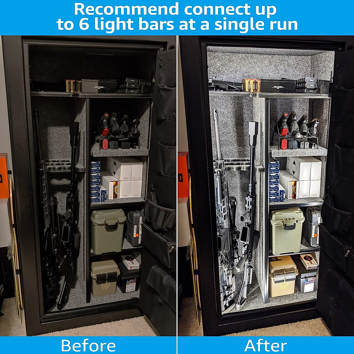 TORCHSTAR LED Safe Lighting Kit, (6) 12 Inch Linkable Light Bars + Rocker Switch + UL Power Adapter, 900LM, Input 100-240V, for Under Cabinet Gun Safe Locker Closet Showcase, 5000K Daylight