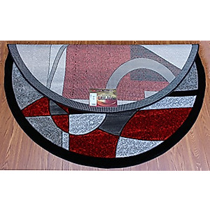 Masada Rugs, Sophia Collection Hand Carved Area Rug Modern Contemporary Red Grey White Black (5 Feet 3 Inch X 5 Feet 3 Inch) Round