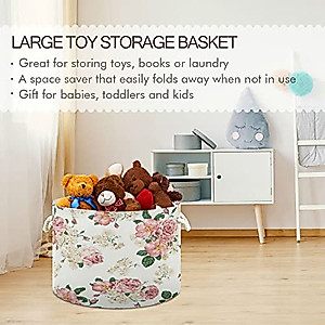 Kigai Cotton Rope Basket Floral Peony Flower Large Storage Basket for Toys Blanket Baby Laundry Basket for Nursery, Closet, Bedroom, Home Organization