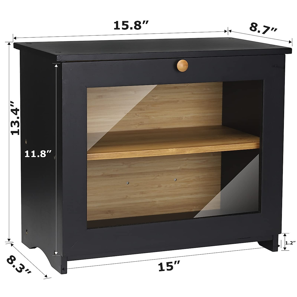 HOMEKOKO Bamboo Double Layer Regular Bread Box, Natural Bamboo Bread Boxes for Kitchen Counter, Bamboo Capacity Food Storage (Black)