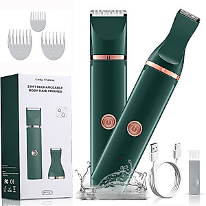 Bikini Trimmer for Women, YBLNTEK 2-in-1 Electric Razors for Women, Electric Lady Clipper Pubic Hair Groomer, Hair Removal Razor Body Trimmer for Women Arms,Legs and Armpits, IPX7 Waterproof Wet/Dry