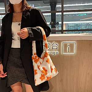 holygloomy Girls Fluffy Plush Shoulder Bag Plush Underarm Bag Plush Handbag Furry Messenger Bag for Autumn Winter Shopping Travel, Orange