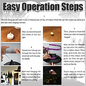 Halloween Hanging Witch Hats Decorations - 12PCS Black Witch Hats with Lights DIY Floating Witch Hats with 28PCS 3D Bats and Creepy Cloth for Kids Halloween Porch Tree Party Decorations