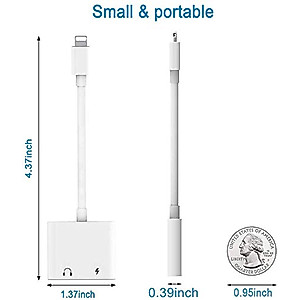 [Apple MFi Certified] Headphone Adapter & Splitter for iPhone, 2 in 1 3.5mm Earphone Audio & Charger Splitter Adapter, Compatible for iPhone 11/11 Pro/Xs/Xs Max/XR/X/8/7, Support All iOS Systems