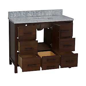 California 42-inch Bathroom Vanity (Carrara/Walnut): Includes Walnut Cabinet with Authentic Italian Carrara Marble Countertop and White Ceramic Sink