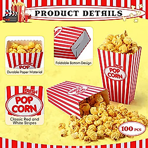 100 Pcs Popcorn Boxes Popcorn Cups Bulk 5.5 Inches Tall Paper Popcorn Bags Popcorn Cups Striped Red and White Popcorn Buckets Containers Bowl for Family Movie Theater Carnival Circus Party