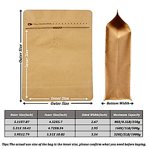 Coffee Bags with Valve (50 PCS,16oz/1lb) Kraft Paper High Barrier Aluminum Foil Flat Bottom Standing Coffee Beans Storage Packaging Bags,Reusable Heat Seal Side Zipper Pouches for Small Business&Home