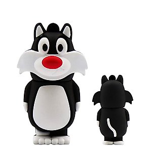 2.0 Sylvester Cat Black White Animal 16GB USB External Hard Drive Flash Thumb Drive Storage Device Cute Novelty Memory Stick U Disk Cartoon