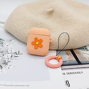 Compatible with AirPods Case Flower, Soft Silicone Shockproof Cartoon 3D Flower Pattern Cover Girls Women Funny Kawaii Cute Case for AirPods 1/2 Generation - Orange