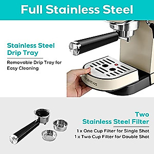 CASABREWS Espresso Machine 20 Bar, Espresso Maker with Milk Frother Steam Wand, Stainless Steel Espresso Coffee Machine with 34oz Removable Water Tank, Yellow