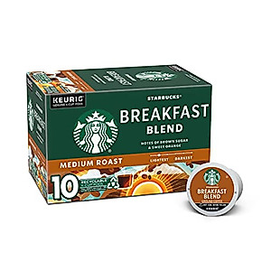 Starbucks Medium Roast K-Cup Coffee Pods — Breakfast Blend for Keurig Brewers — 1 box (10 pods)