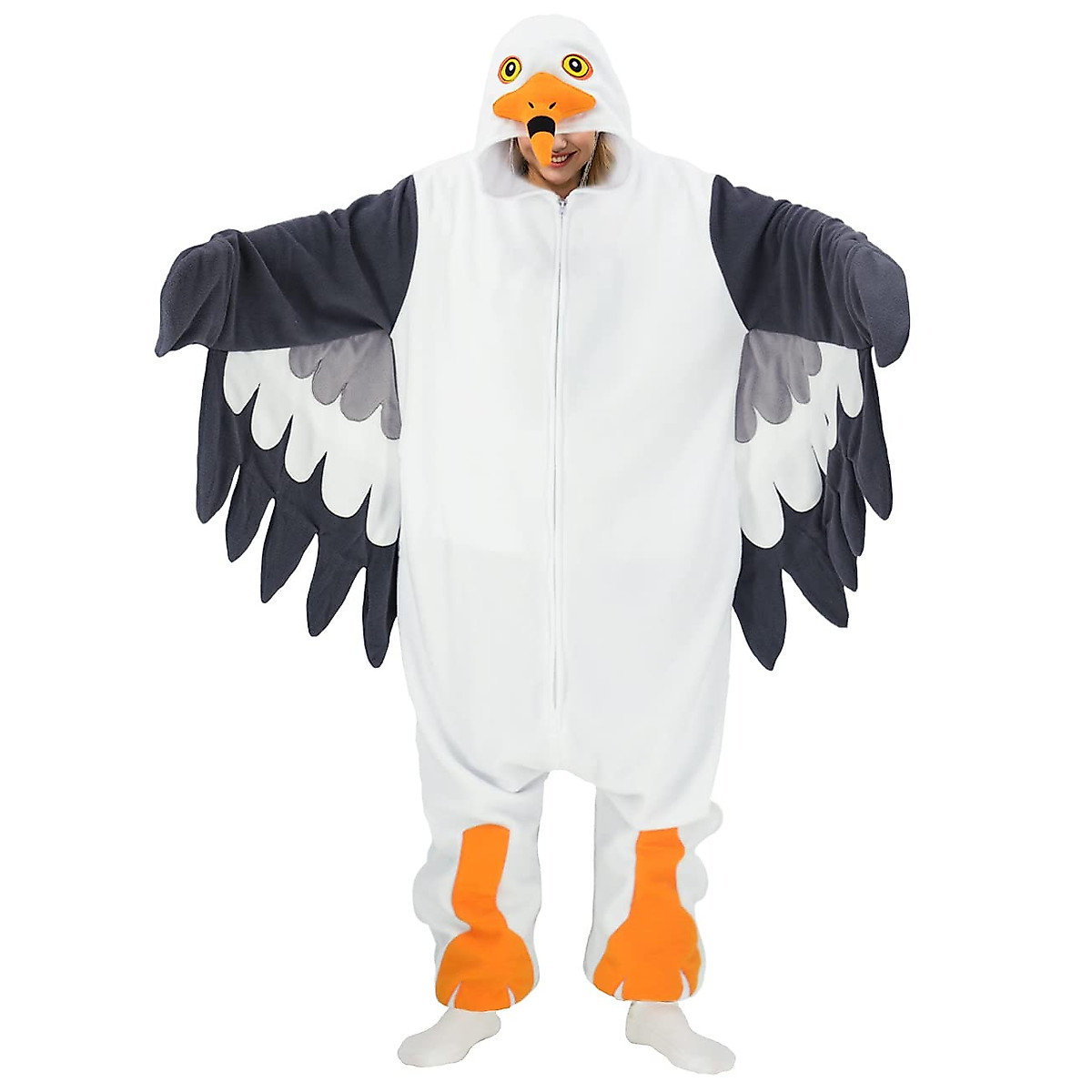 Adult Seagull One Piece Pajamas Animal Cosplay Halloween Costume for Men Women