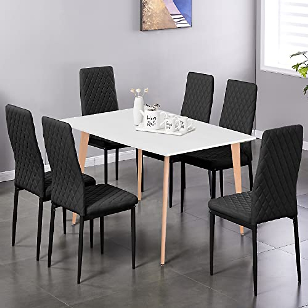 Lecut Modern Dining Chairs Set of 6 with PU Leather Seat and Metal Legs Mid Century Kitchen Dining Room Chairs with High Back for Restaurant and Living Room (Black)