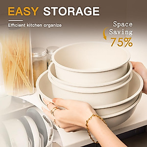 Astercook 21 Pcs Pots and Pans Set Non Stick, Ceramic Cookware Set Detachable Handle, RV Kitchen Cooking Set Removable Handles, Oven Safe, Induction Ready, Stackable Non-stick Set, Cream White