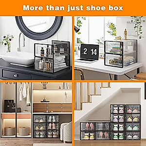 Fixwal Clear Shoe Storage Boxes Stackable, 12 Pack XL-Large Shoe Storage Organizers, Stackable Clear Plastic Boxes for Closet, 13.2 (L) x 10.1 (w) x 6.42 (H) Inch, Black