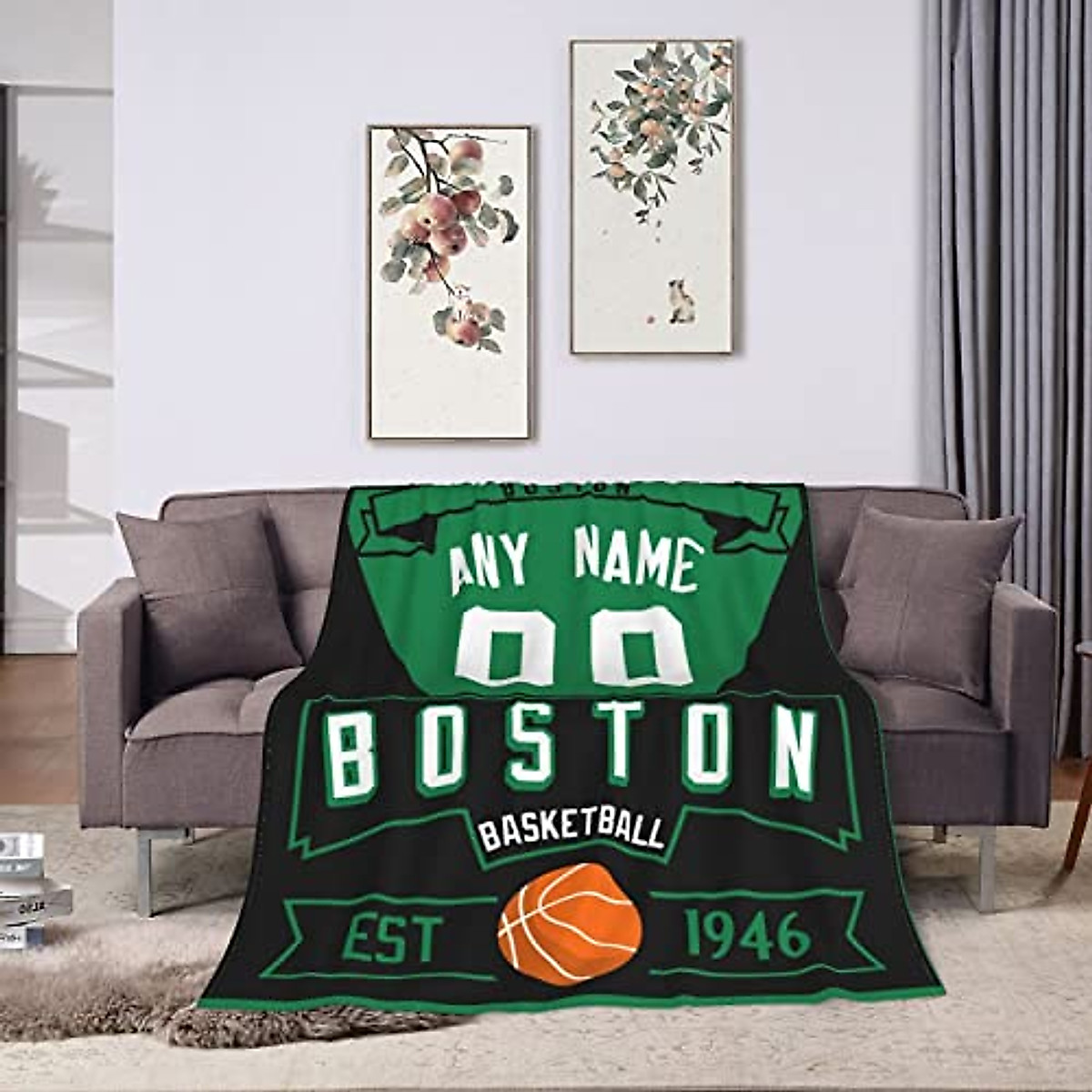 Custom Throw Blankets for Bed Personalized Basketball City Fans Gift Winter Summer Fleece Blanket Name and Number, 30"x40", 50"x60"