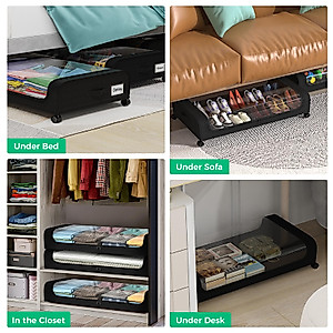 INVOCOO 2 Pack Under Bed Storage with Wheels, Large Capacity Under Bed Storage Containers with Clear Lid,Handle,Label, Rolling Under Bed Shoe Storage Organizer for Clothes Toy Shoe Blanket (Black)