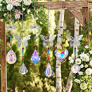 GLORIEROO Crystal Sun Catcher with Butterfly Dragonfly Hanging Ornament, for Window Room Decor Chandeliers Home Garden Christmas Tree Party Wedding Gifts (Pack of 6 Sun Catcher)