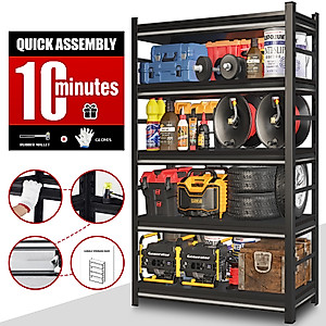 SFTORMAS 48" W Garage Shelving Heavy Duty Storage Shelves Adjustable 5 Tier Metal Shelves for Garage Warehouse Basement Industrial Utility Racks,Black