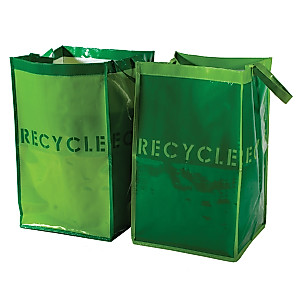 Great Useful Stuff Set of 2: G.U.S. Recycle Bins for Home and Office - Waterproof, Tall with Extra Sturdy Handles. Durable, Washable, Affordable Recycle Bags