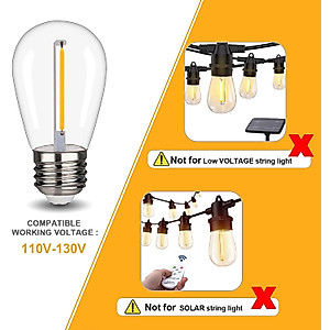 FUTIME 48 Pack S14 LED String Light Bulbs, 1W Shatterproof & Waterproof Outdoor Indoor Replacement Bulbs, E26 Base Edison LED Light Bulbs Warm White 2200K. (S14 48Pack)