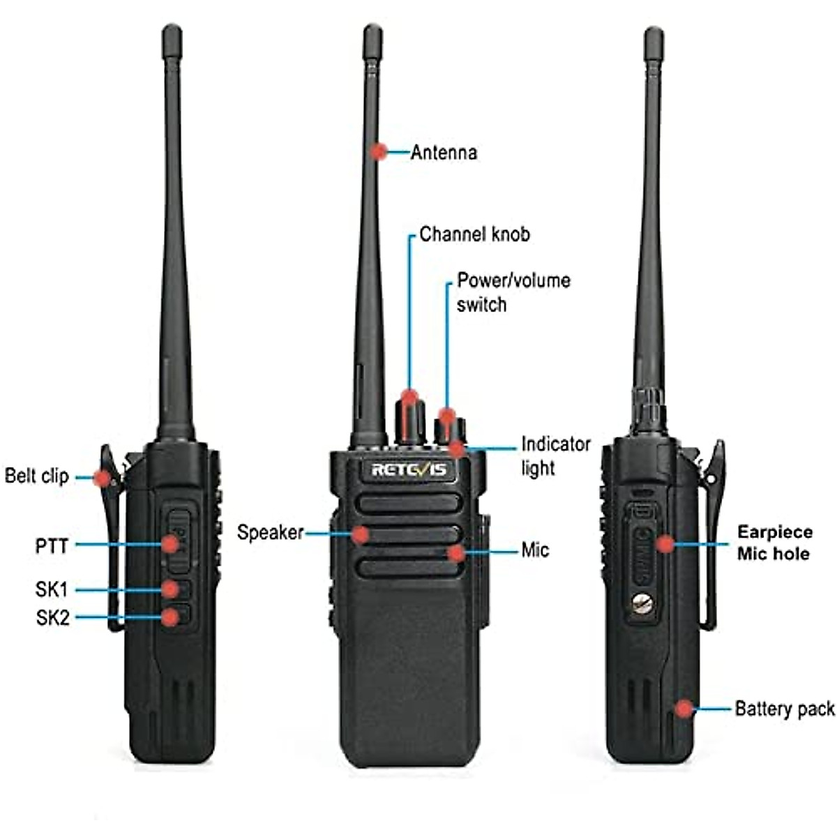 Retevis RT29 Waterproof Walkie Talkie,2 Way Radios Long Range,3200mAh,Rechargeable,Emergency Security,Heavy Duty Two Way Radio with Earpiece (2 Pack)