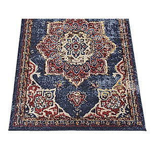 Unique Loom Utopia Collection Traditional Classic Vintage Inspired Area Rug with Warm Hues, 2 ft 7 in x 10 ft, Navy Blue/Burgundy