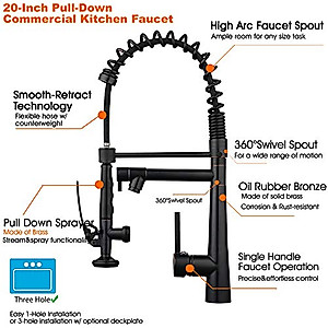 Kitchen Faucet Oil Rubbed Bronze, Beelee Industrial Kitchen Sink Faucet Commercial Faucet ，High Arc Pre-Rinse Kitchen Faucet with Pull Down Spring Spout and Pot Filler