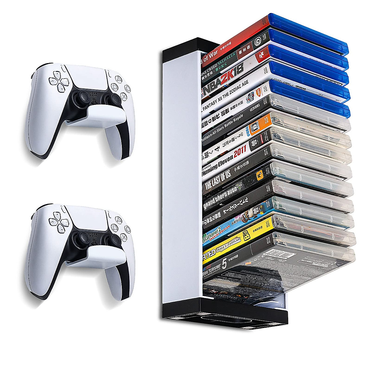 ECHZOVE PS5 Game Storage Wall Mount and Controller Holders, Wall Mounted Game Storage PS5 - White