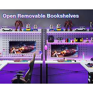 ODK L Shaped Gaming Desk with Hutch, Computer Desk with Storage Shelves, 66" L Shaped Desk for Home Office, Corner Desk with Headphone Hook, White