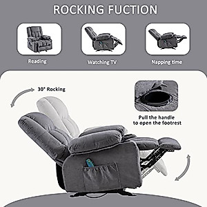 BOSMILLER Massage Rocker Recliner Chair with Vibration Massage and Heat Ergonomic Lounge Chair for Living Room with Rocking Function and Side Pocket, 2 Cup Holders, USB Charge Port