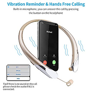 NVOPERANG Bluetooth Headphones Neckband, Wireless Bluetooth Headset with Retractable Earbuds CVC 8.0 Noise Cancelling Stereo Sweatproof Earphones with Mic for Gym Running, Office (Rose Gold)