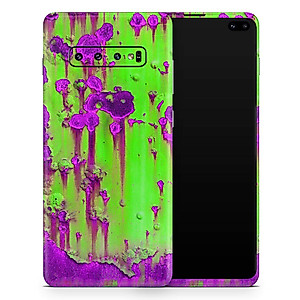 DesignSkinz Lime Green Metal with Hot Purple Rust Protective Vinyl Decal Wrap Skin Cover Compatible with The Samsung Galaxy S20 (Screen Trim & Back Glass Skin)