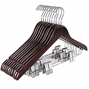 TOPIA HANGER Wooden Suit Hangers with Adjustable Metal Clips (10 Pack), Solid Wood Clothes Hangers, 360° Swivel Hook, Premium Pants Hangers for Clothes Coat, Jeans, Blouse- Cherry CT28M