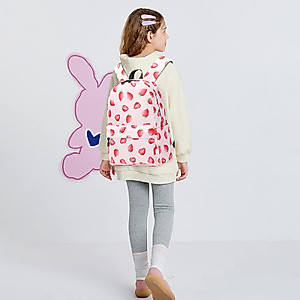 MIRLEWAIY 15.7 inch Large Capacity Travel Laptop Backpack Lightweight Primary Junior SchoolBag School Book Bag for Teen Girls, Pink Strawberry