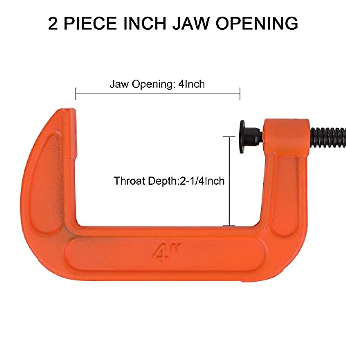 2 Pack 4 Inch C-Clamp Set, Heavy Duty G Clamps with 4-Inch Jaw Opening Sliding T-Bar Handle, Industrial Strength 4" C Clamps for Woodworking, Welding, Building