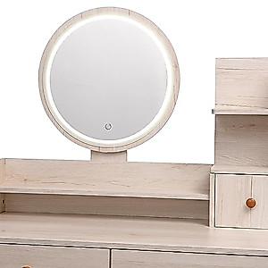 ROSE BLOOM Vanity Table Set with LED Lighted Mirror, Makeup Desk with Cushioned Stool, White Dressing Table with Storage Cabinet and 5 Drawers, Adjustable Stylish Desk Makeup Furniture for Bedroom