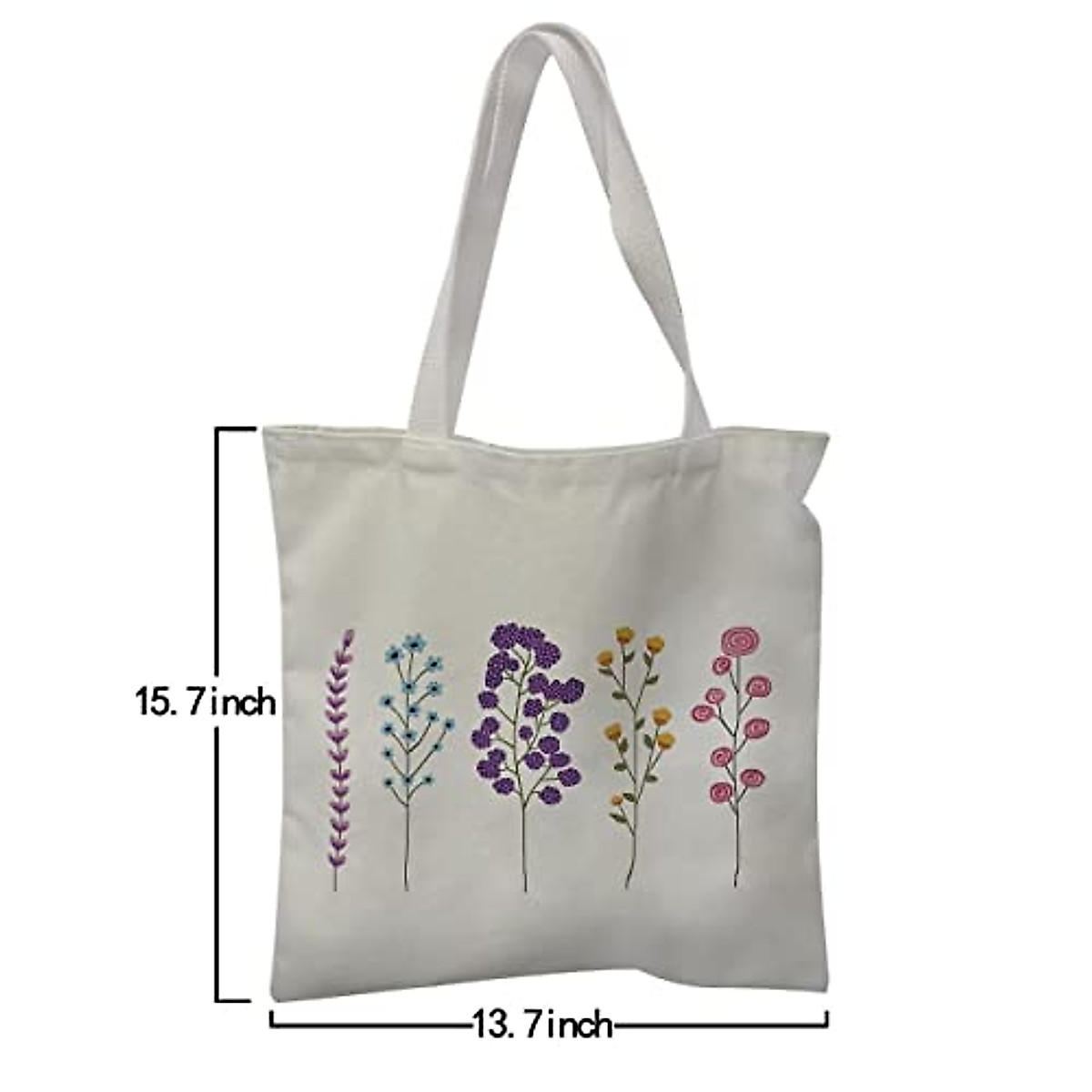 Flower Canvas Cute Aesthetic Plant Tote Bag for Women Shopping,Reusable Beach College Black&White Tote Bag (Flower White)