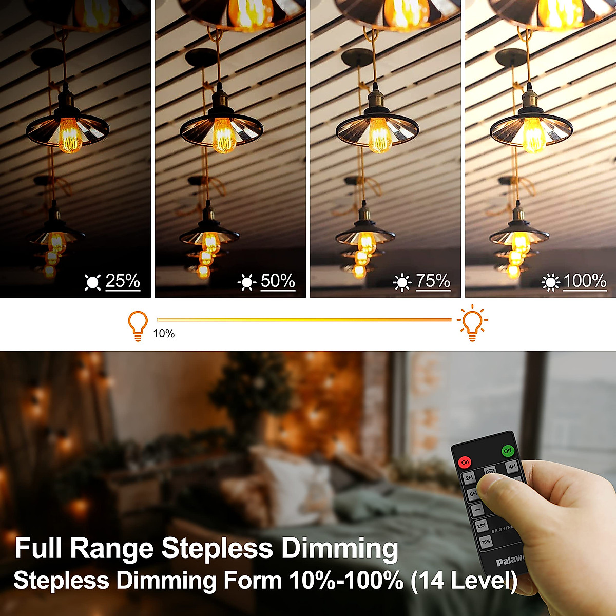 Outdoor Dimmer for String Lights,560W Outdoor Dimmer Plug, Weatherproof Lights Dimmer Plug,100FT Wireless Remote Control Dimming Timer for Led Light or Lamp Patio Lights Dimmer Timer (3 Prong Plug)