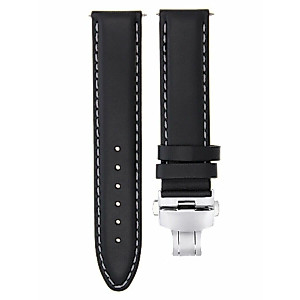 Ewatchparts 20MM SMOOTH LEATHER WATCH BAND STRAP BRACELET DEPLOYMENT CLASP COMPATIBLE WITH IWC BLACK WS